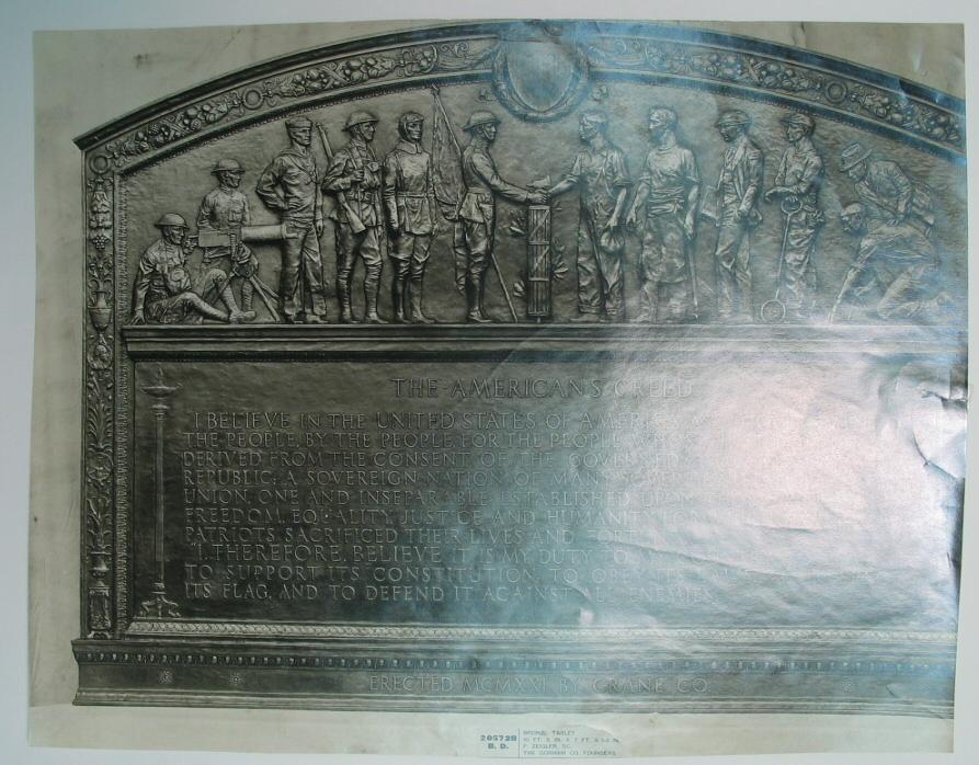 Photograph of "The American's Creed" Bronze Tablet | RISD Museum