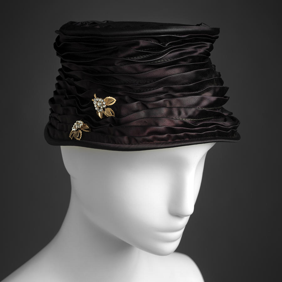Black silk hat with jeweled accents | RISD Museum